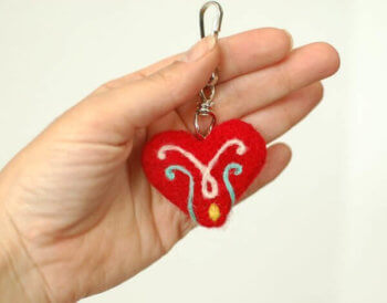 A Needle Felted Heart Key Chain - Petals to Picots