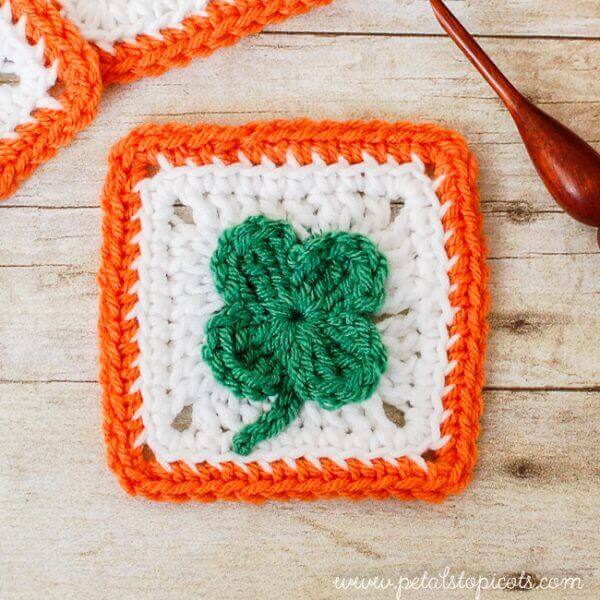Crochet Clover Afghan Square Pattern - Granny Square - Petals to Picots